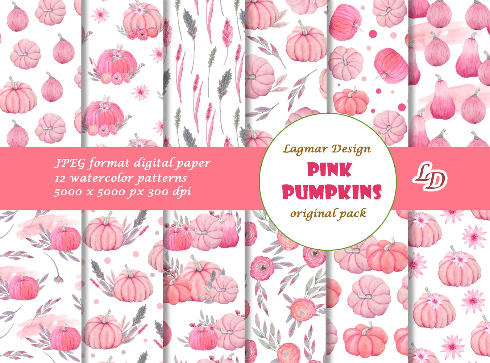 Pink Pumpkin Digital Paper Baby Shower Digital Paper - Etsy