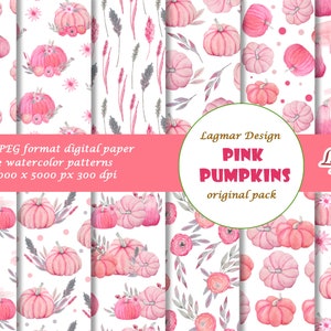 Pink Pumpkin Digital Paper, Baby Shower Digital Paper, Thanksgiving ...