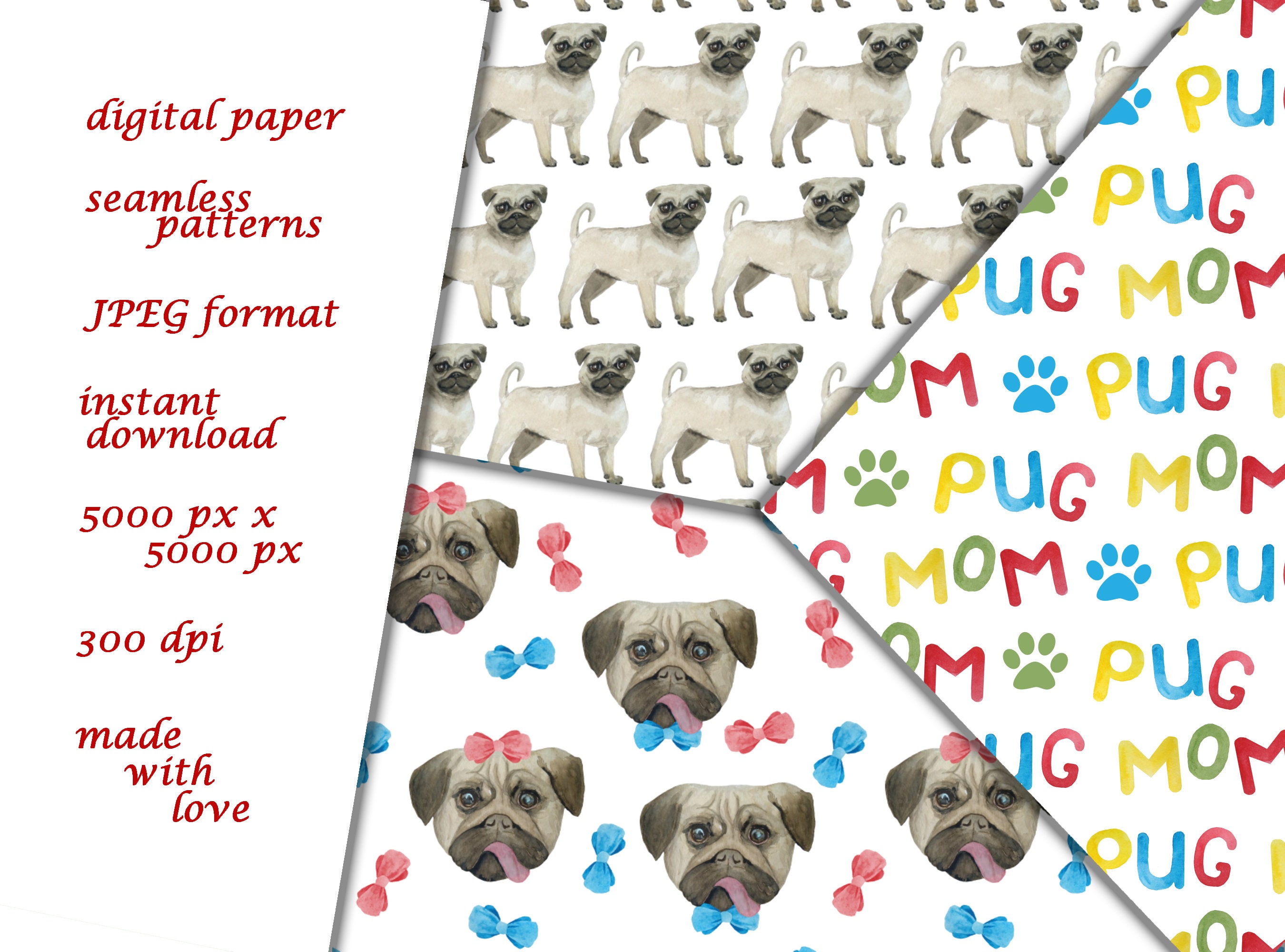 Pug Digital Paper Pet Dog Digital Paper Kawaii Seamless - Etsy UK