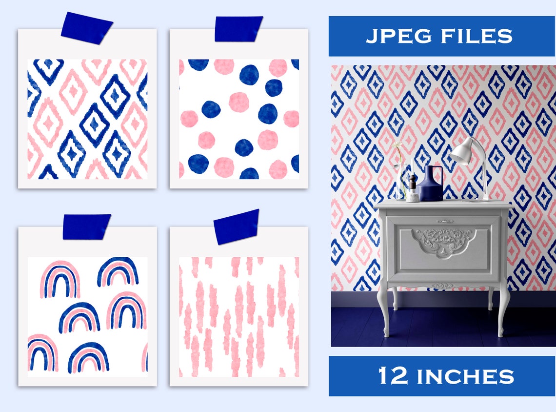 Navy Blush Digital Paper Boho Abstract Seamless Pattern File | Etsy