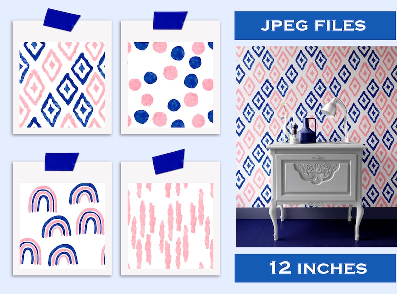 Navy Blush Digital Paper Boho Abstract Seamless Pattern File - Etsy