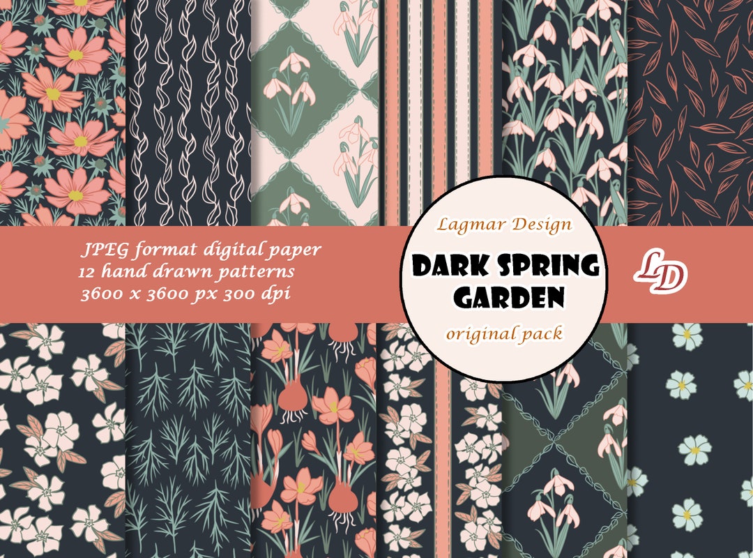 Dark Spring Digital Paper, Floral Seamless Pattern Files, Cosmos ...