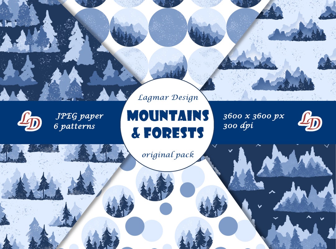Forest Mountain Digital Paper, Woodland Seamless Pattern File, Nature ...