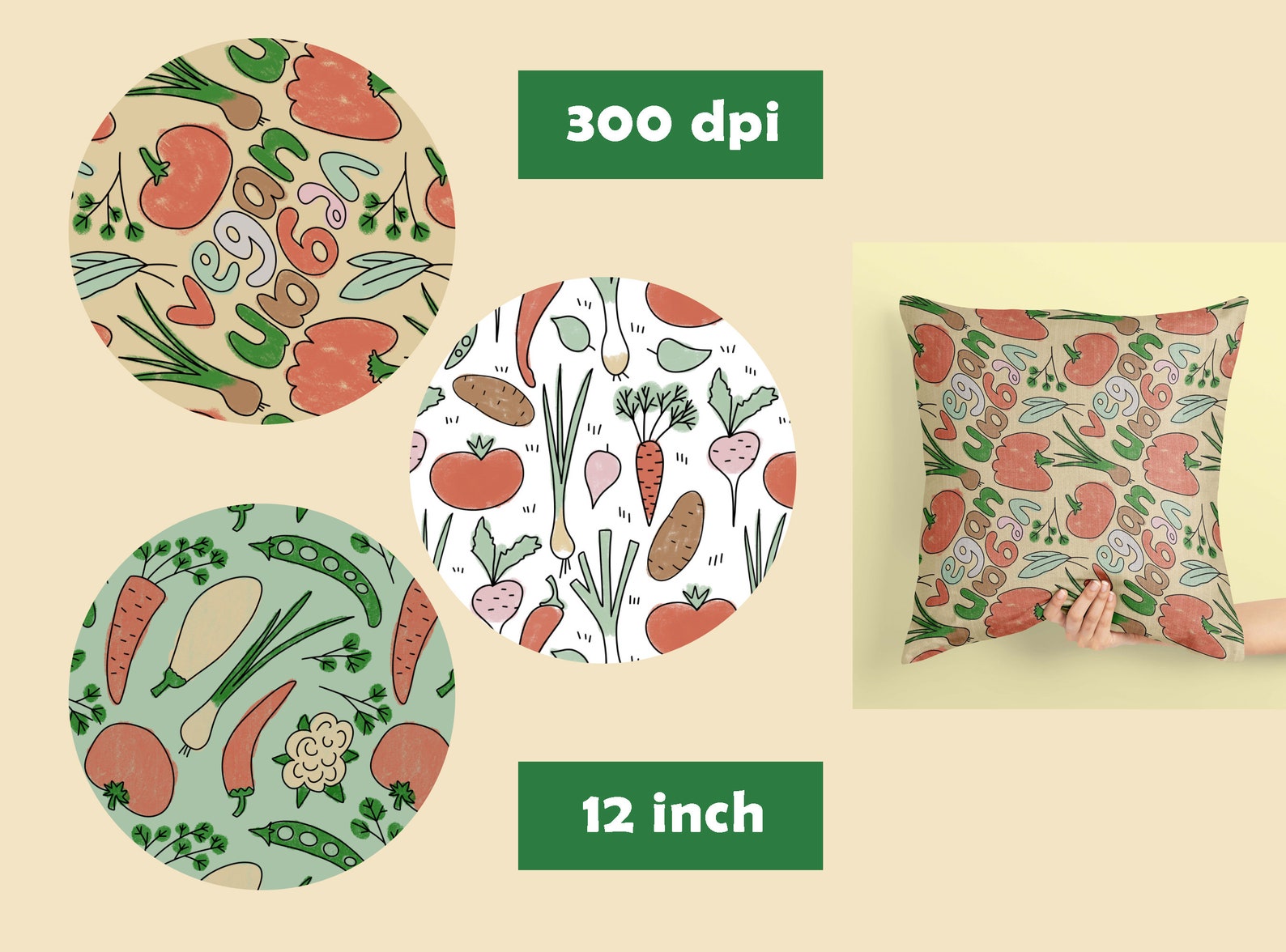 Vegan Digital Paper Vegetables Seamless Pattern File Veggies - Etsy