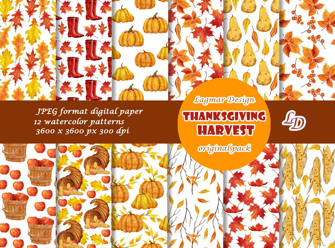 Thanksgiving Digital Paper, Fall Autumn Seamless Pattern File, Leaves ...