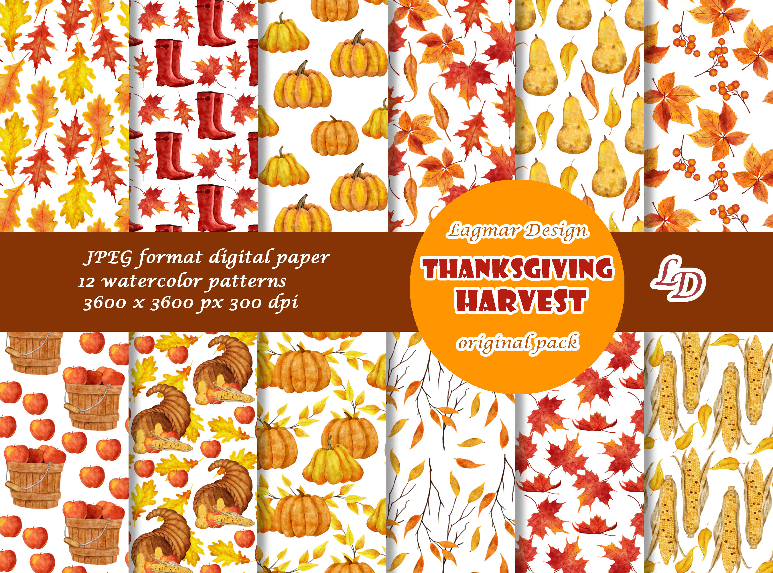 Thanksgiving Digital Paper Fall Autumn Seamless Pattern File - Etsy