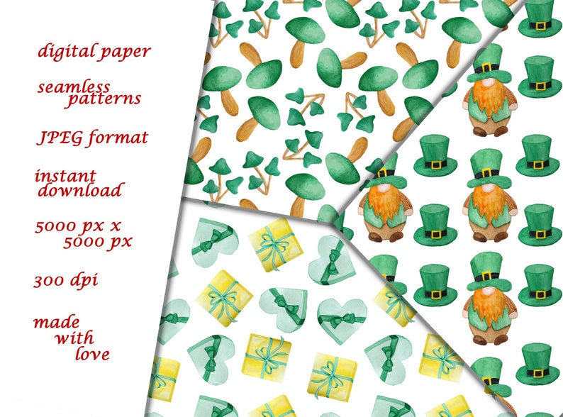St Patricks Digital Paper, Shamrock Digital Paper, Leprechaun Gnome, St ...