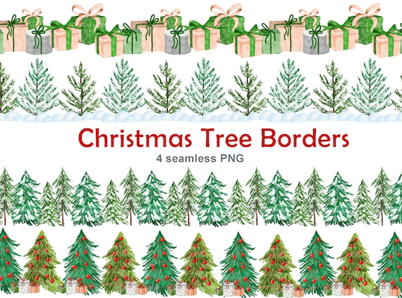 Christmas Tree PNG Seamless Border Watercolor Winter Clipart - Etsy
