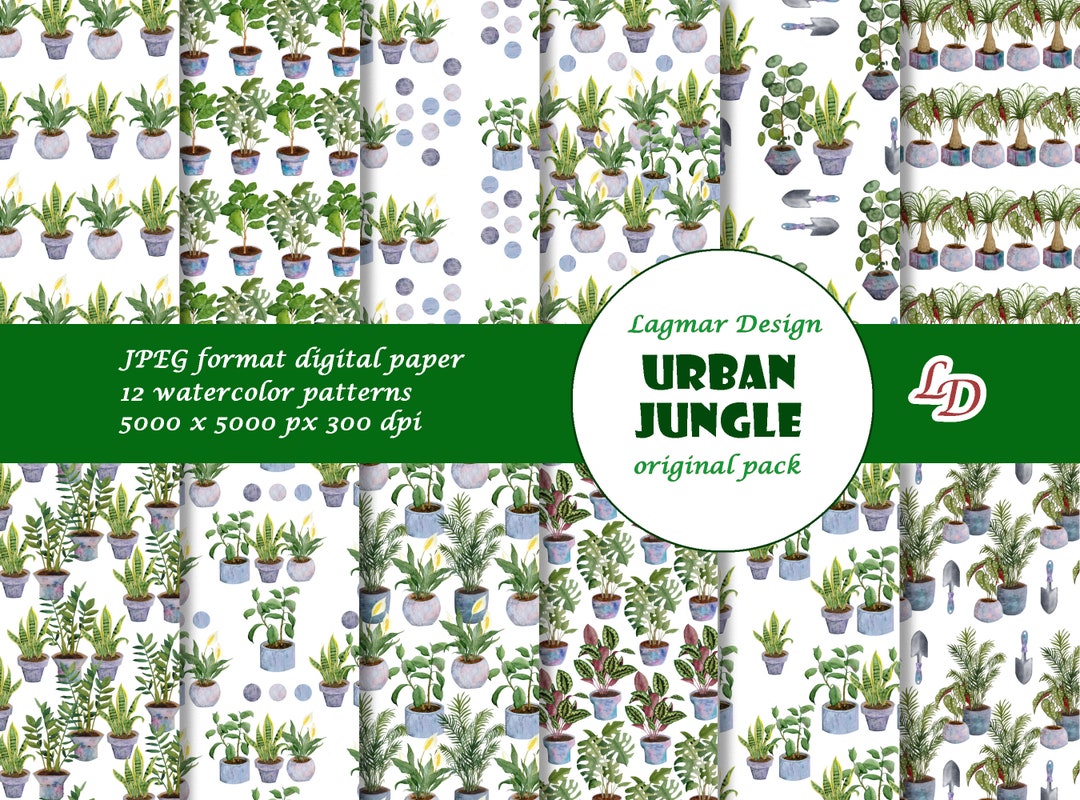 Digital Plant Paper, Houseplants Seamless Pattern Files, Potted ...
