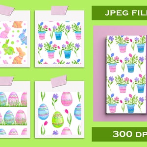 Easter Bunnies Digital Paper, Rainbow Seamless Pattern File, Easter ...