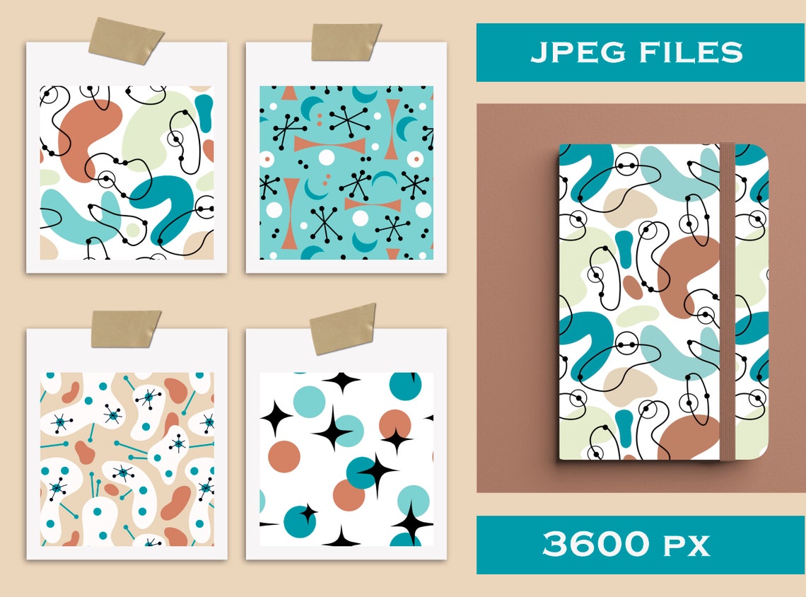 Mid Century Modern Digital Paper 50s 60s Seamless Pattern | Etsy