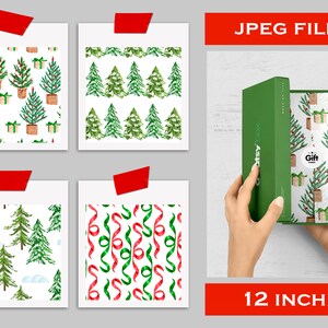 Christmas Tree Digital Paper, Watercolor Winter Seamless Pattern File ...