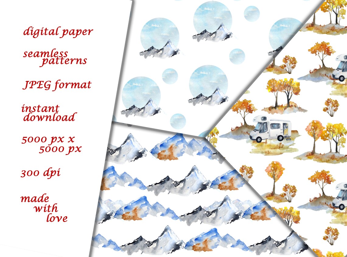 Fall Landscape Mountain Digital Paper Camping Digital Paper - Etsy