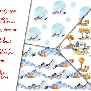 Fall Landscape Mountain Digital Paper, Camping Digital Paper, Trailer ...