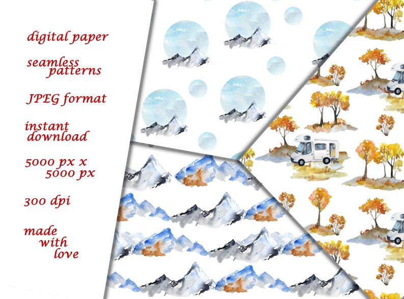 Fall Landscape Mountain Digital Paper Camping Digital Paper - Etsy