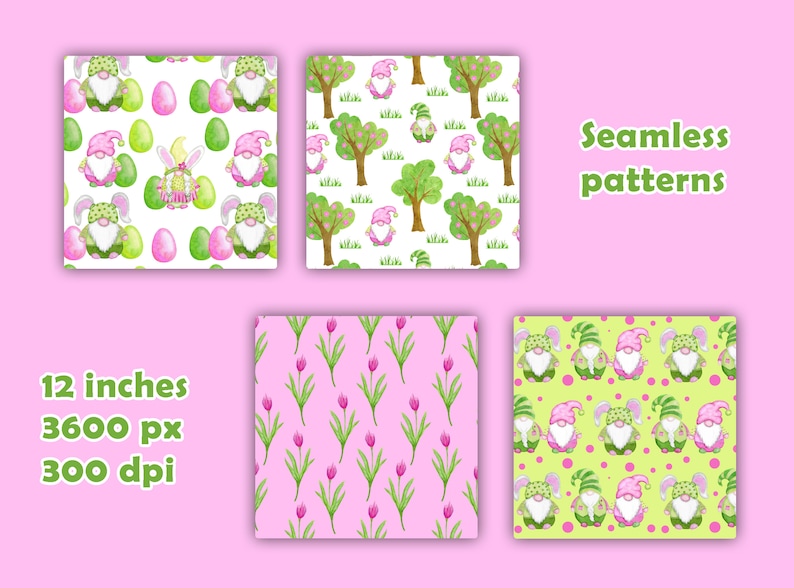 Easter Gnomes Digital Paper, Easter Eggs Seamless Pattern File, Pastel ...