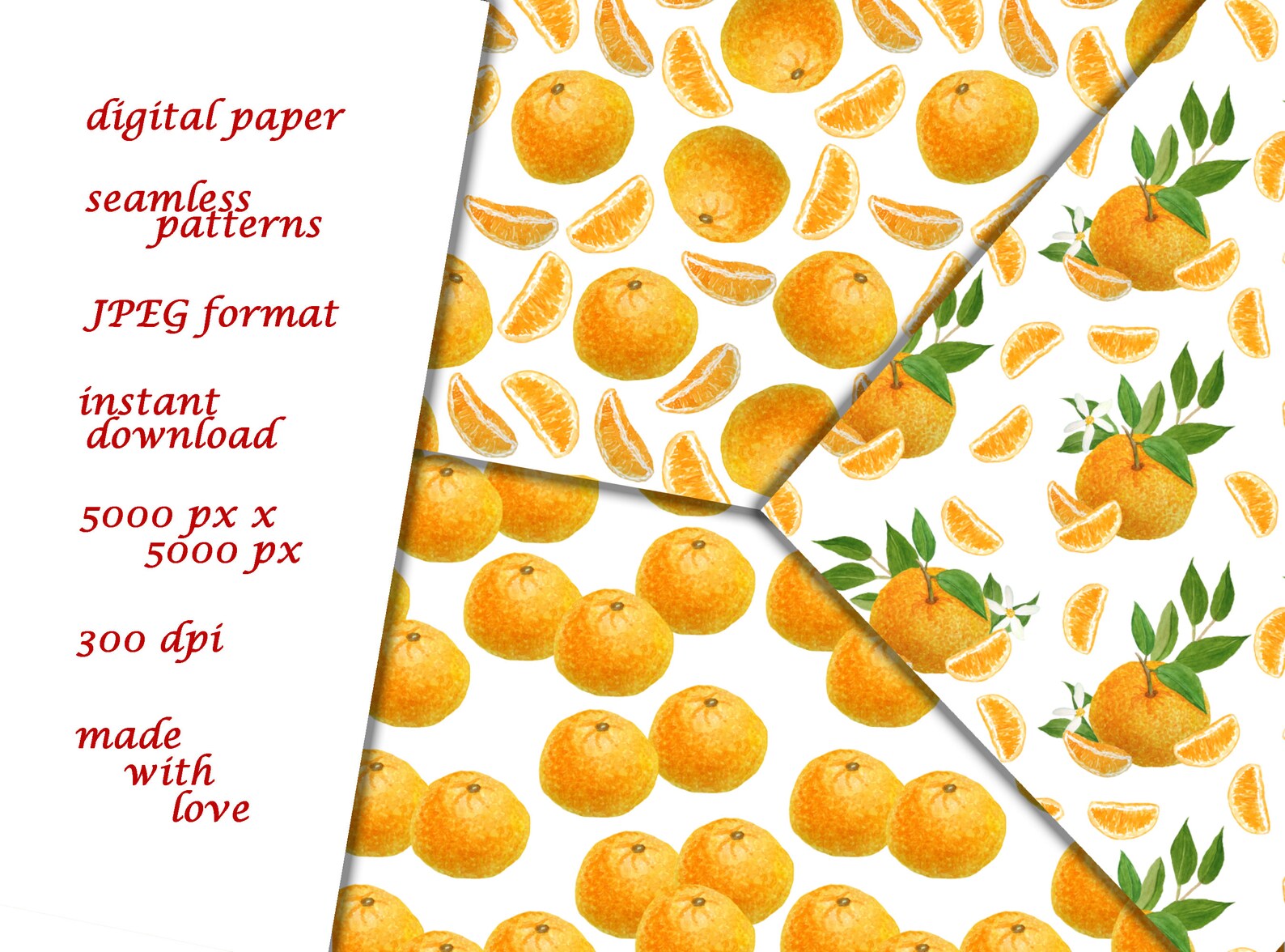 Summer Citrus Digital Paper Pack / Orange Tangerine Seamless Pattern ...