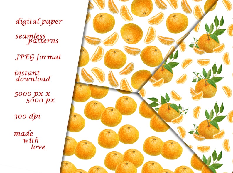 Summer Citrus Digital Paper Pack / Orange Tangerine Seamless - Etsy