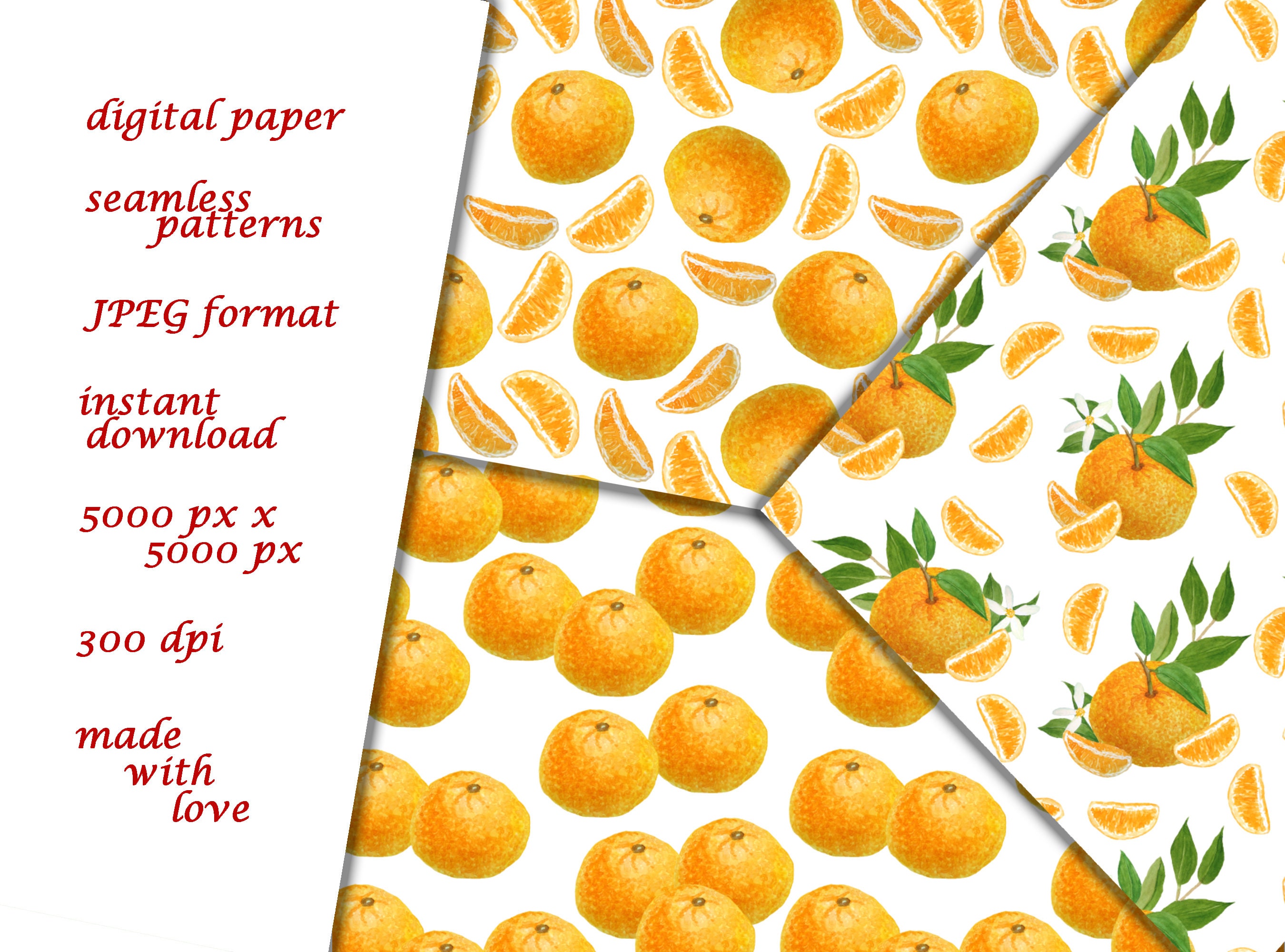 Summer Citrus Digital Paper Pack / Orange Tangerine Seamless Pattern ...