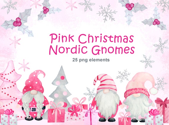 Pink Christmas Gnomes Clipart Nordic Scandinavian Gnomes Clip | Etsy