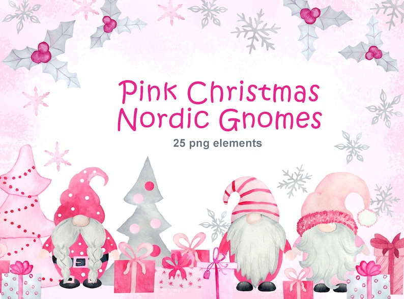 Pink Christmas Gnomes Clipart Nordic Scandinavian Gnomes Clip | Etsy