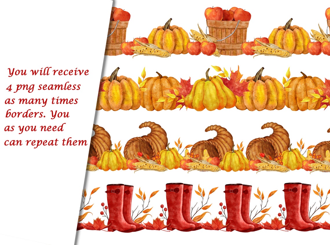 Thanksgiving Seamless Border Clipart PNG Digital Frame Files - Etsy