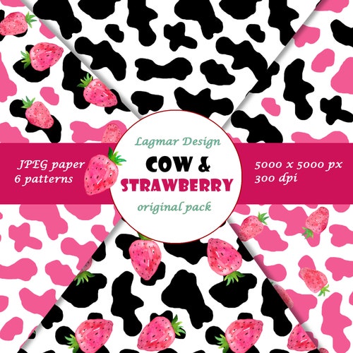 Pastel Pink Strawberry Cow Digital Paper Summer Berry - Etsy