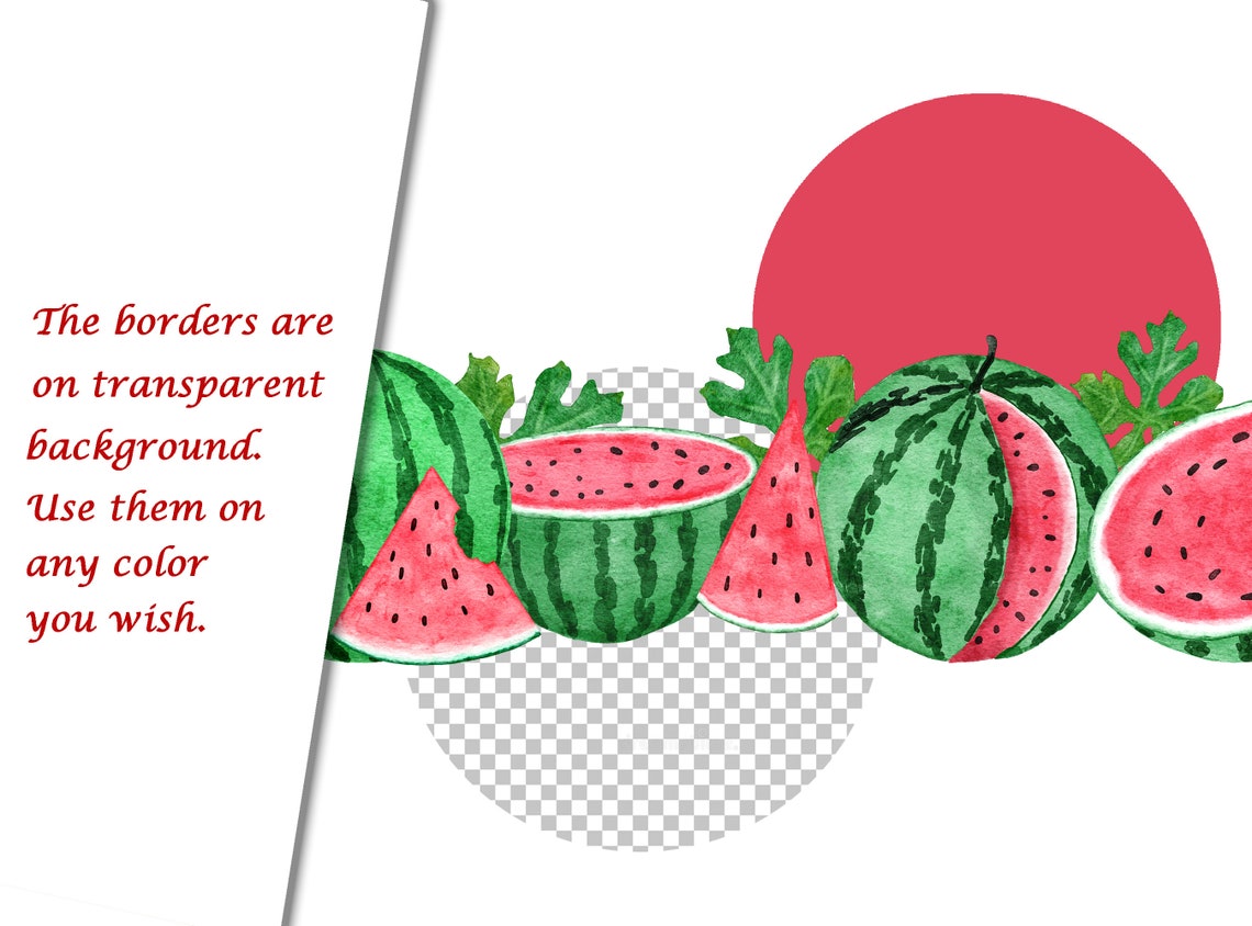 Watermelon Png Seamless Borders Digital Watercolor Summer - Etsy