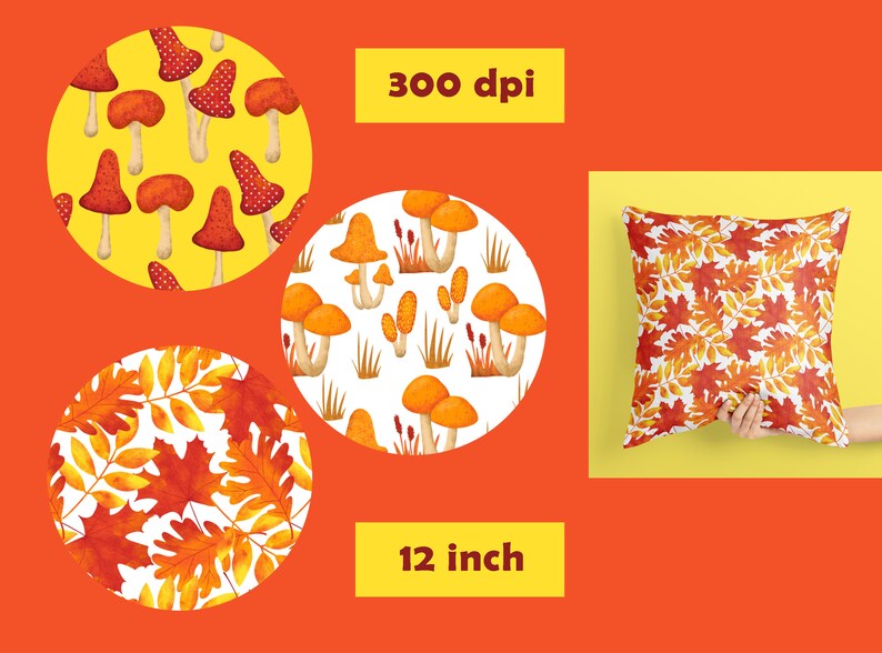 Forest Mushroom Digital Paper, Fall Autumn Leaves Berries Seamless ...