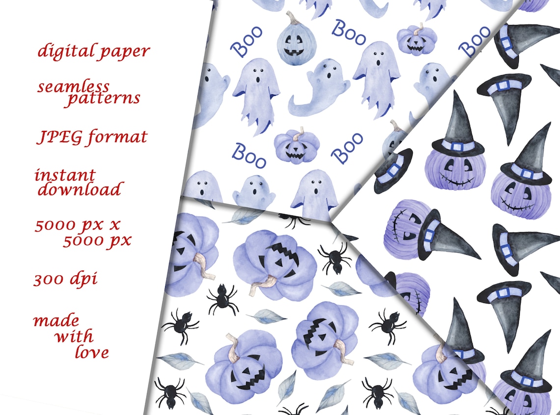 Pastel Blue Halloween Digital Paper Fall Seamless Pattern - Etsy