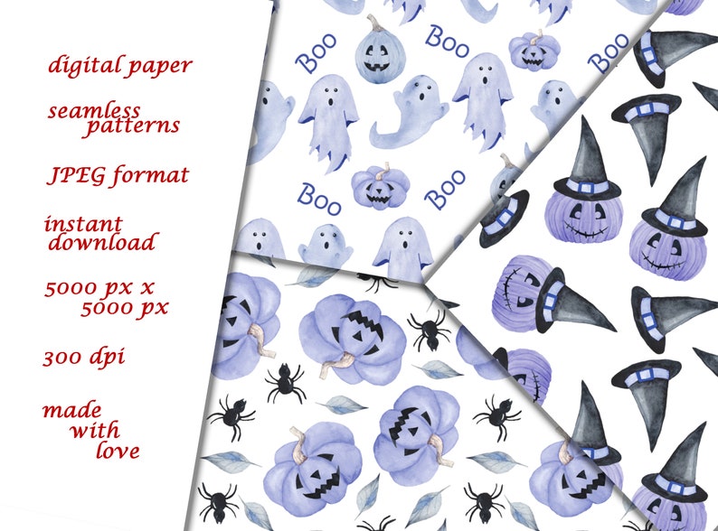 Pastel Blue Halloween Digital Paper Fall Seamless Pattern - Etsy