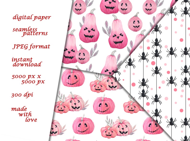 Kawaii Halloween Digital Paper, Cute Pink Seamless Pattern Files, Witch ...