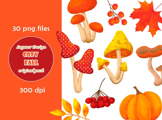 Forest Mushroom Png Clipart Fall Autumn Leaves Berries Clip - Etsy