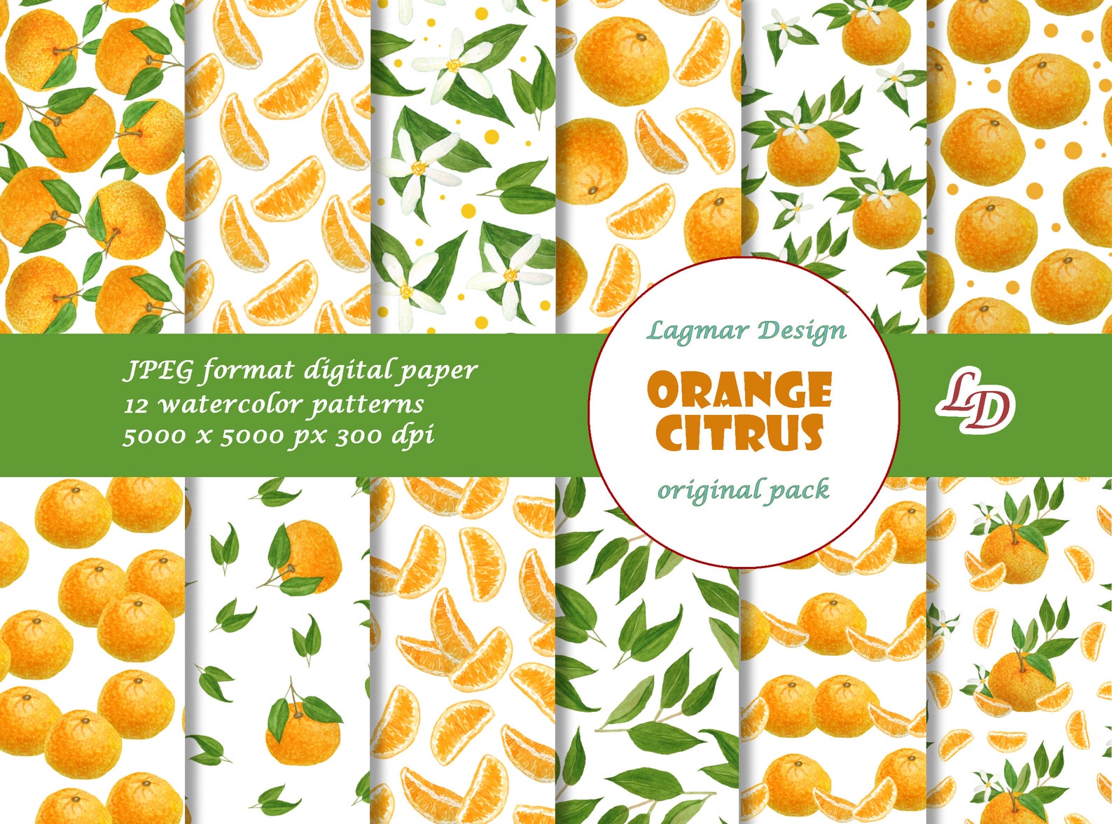 Summer Citrus Digital Paper Pack / Orange Tangerine Seamless - Etsy