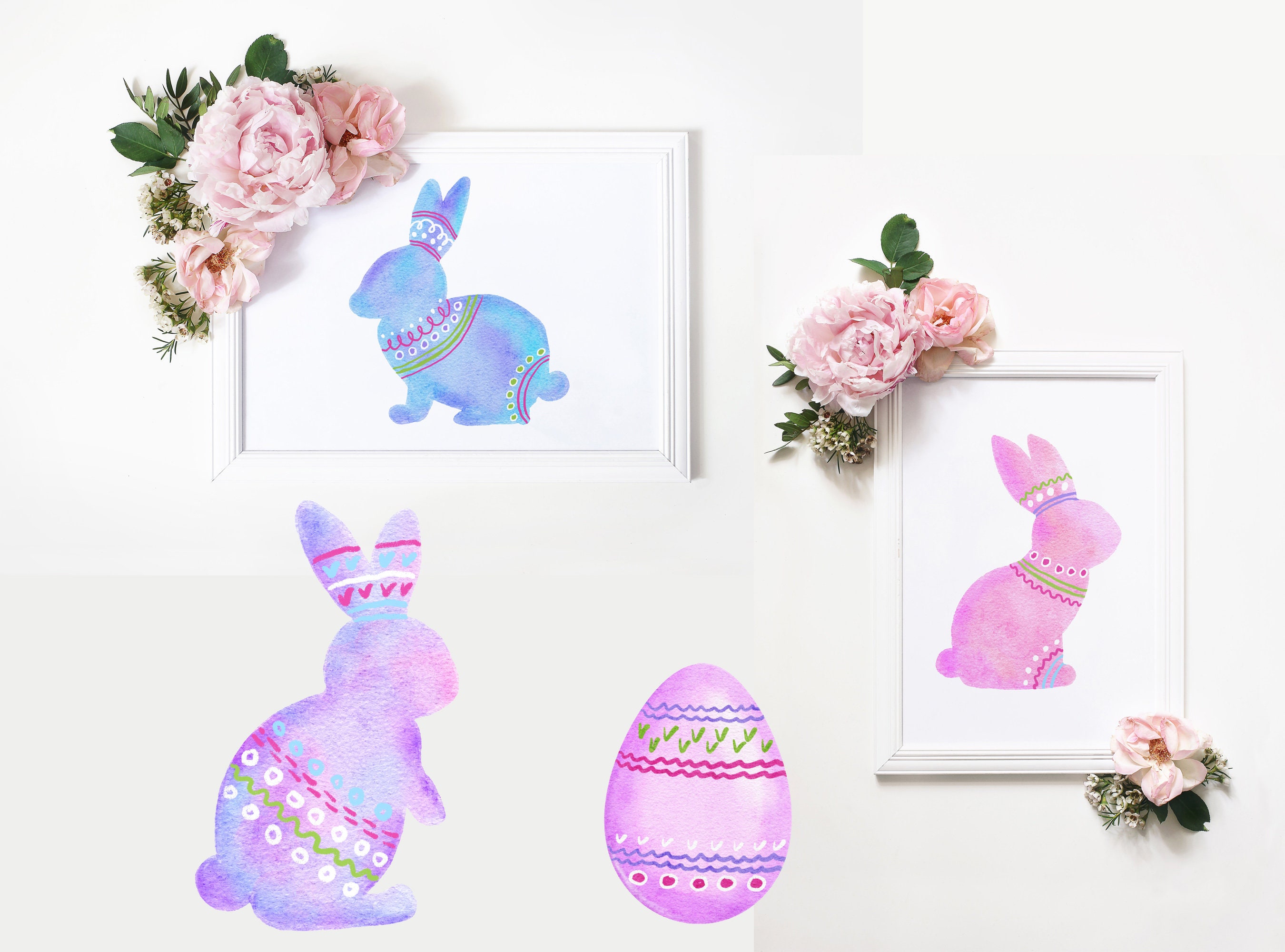 Easter Bunnies Clipart, Rainbow Rabbit Clip Art Png File, Pastel ...