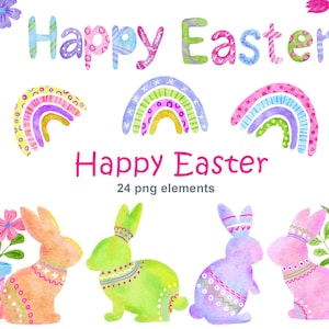 Easter Bunnies Clipart, Rainbow Rabbit Clip Art Png File, Pastel ...