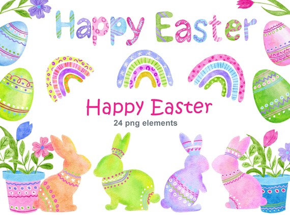 Easter Bunnies Clipart Rainbow Rabbit Clip Art Png File | Etsy