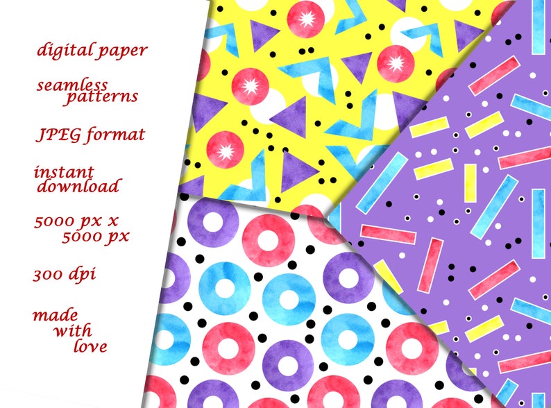 80s & 90s Digital Paper Memphis Neon Digital Paper Retro - Etsy