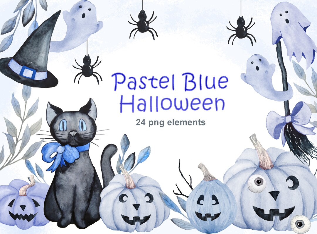 Pastel Blue Halloween Clipart, Cute Kawaii Kid Halloween Png Files ...