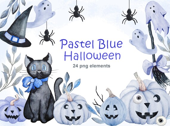 Pastel blue Halloween clipart Cute kawaii kid Halloween png | Etsy