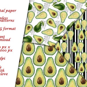Avocado Digital Paper, Summer Digital Paper, Fruit Seamless Pattern ...