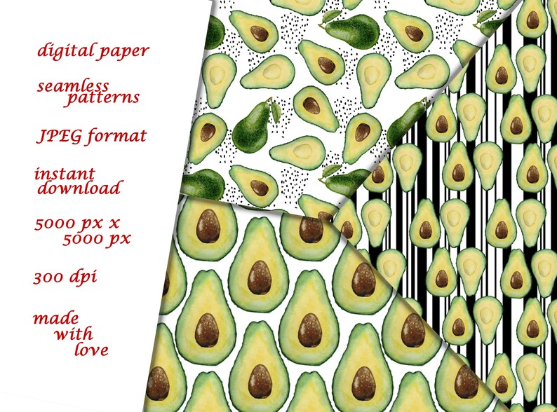 Avocado Digital Paper Summer Digital Paper Fruit Seamless - Etsy