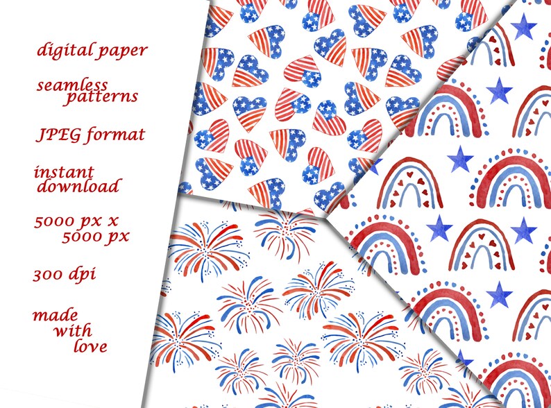 Independence Day Rainbow Digital Paper / Patriotic 4th of July - Etsy