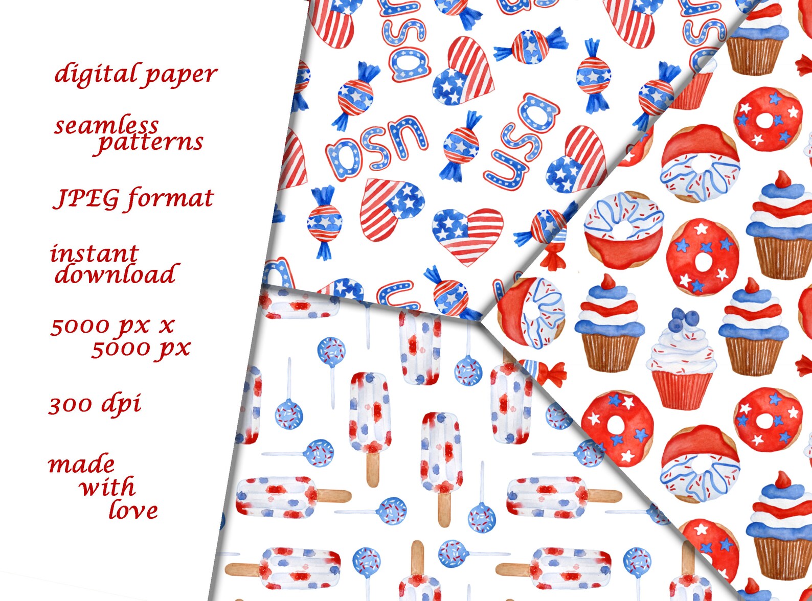4th of July Digital Paper / Patriotic Independence Day - Etsy