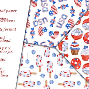 4th of July Digital Paper / Patriotic Independence Day Seamless Pattern ...