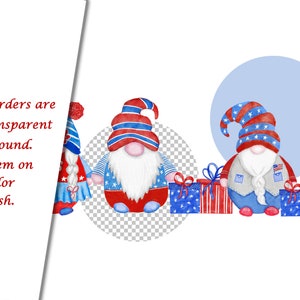 Patriotic Gnomes Png Seamless Borders, Independence Day Printables ...