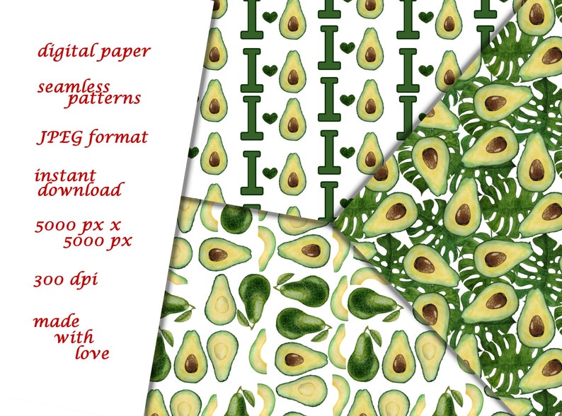 Avocado Digital Paper Summer Digital Paper Fruit Seamless - Etsy