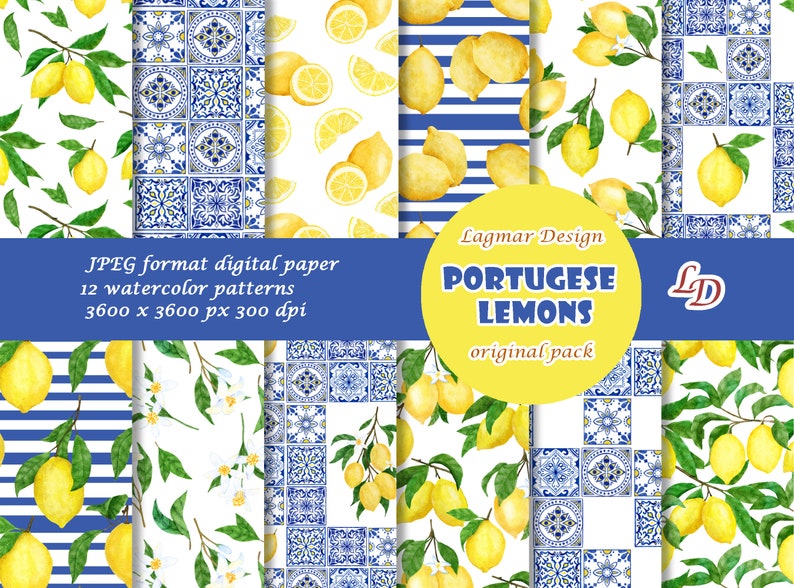 Lemon Digital Paper Summer Seamless Pattern File Citrus - Etsy