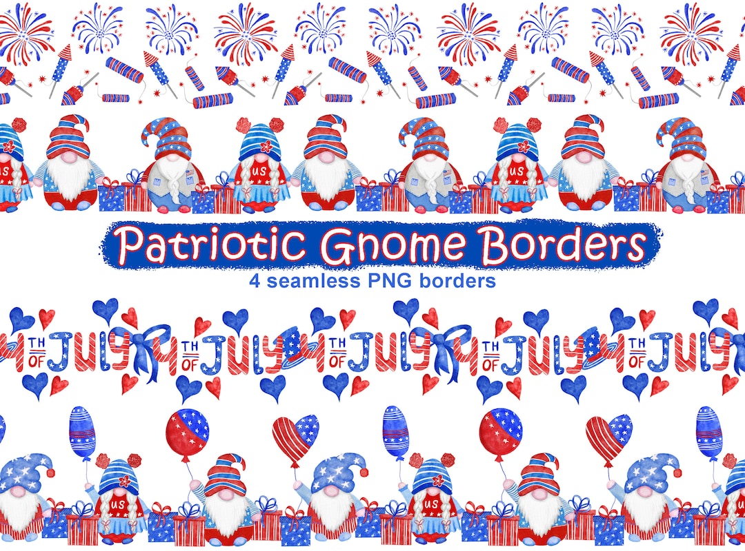 Patriotic Gnomes Png Seamless Borders, Independence Day Printables ...