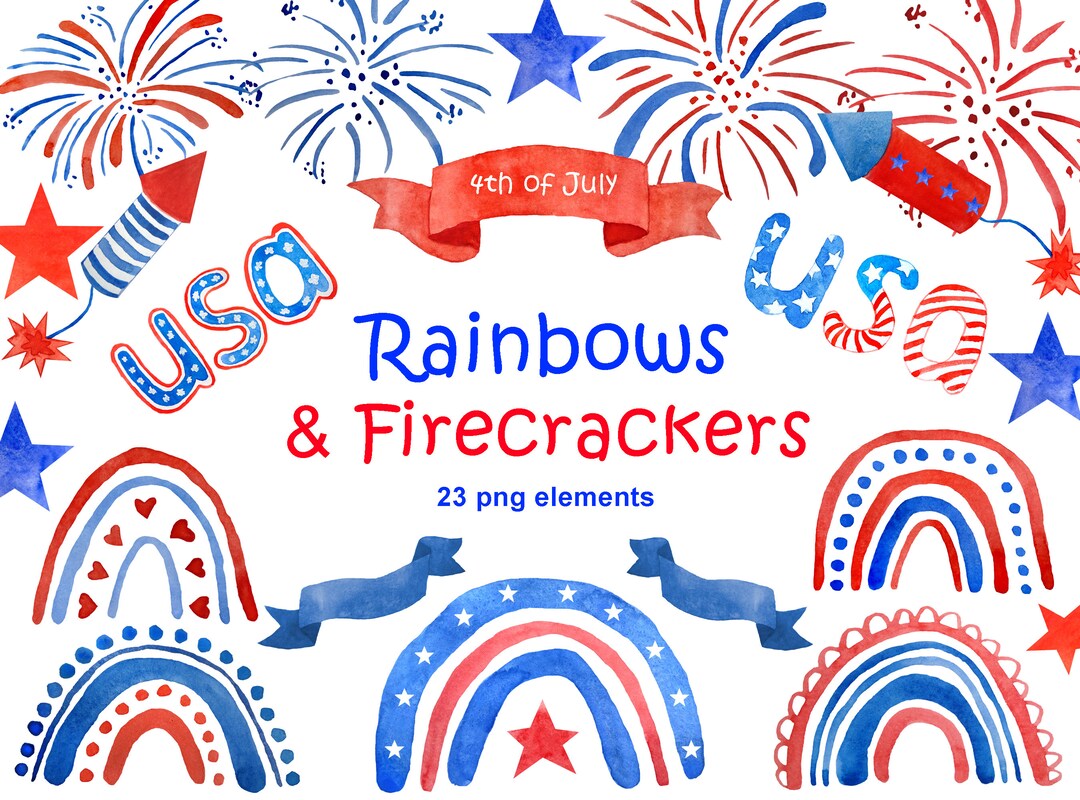4th of July Png Independence Day Rainbow Clipart, Watercolor Patriotic ...